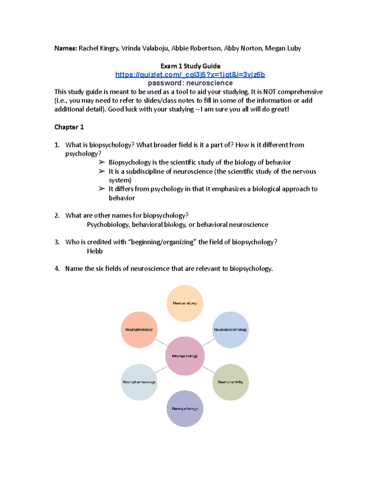 Exam 1 Study Guide - Intro Neuroscience of Behavior Exam 1 Practice ...
