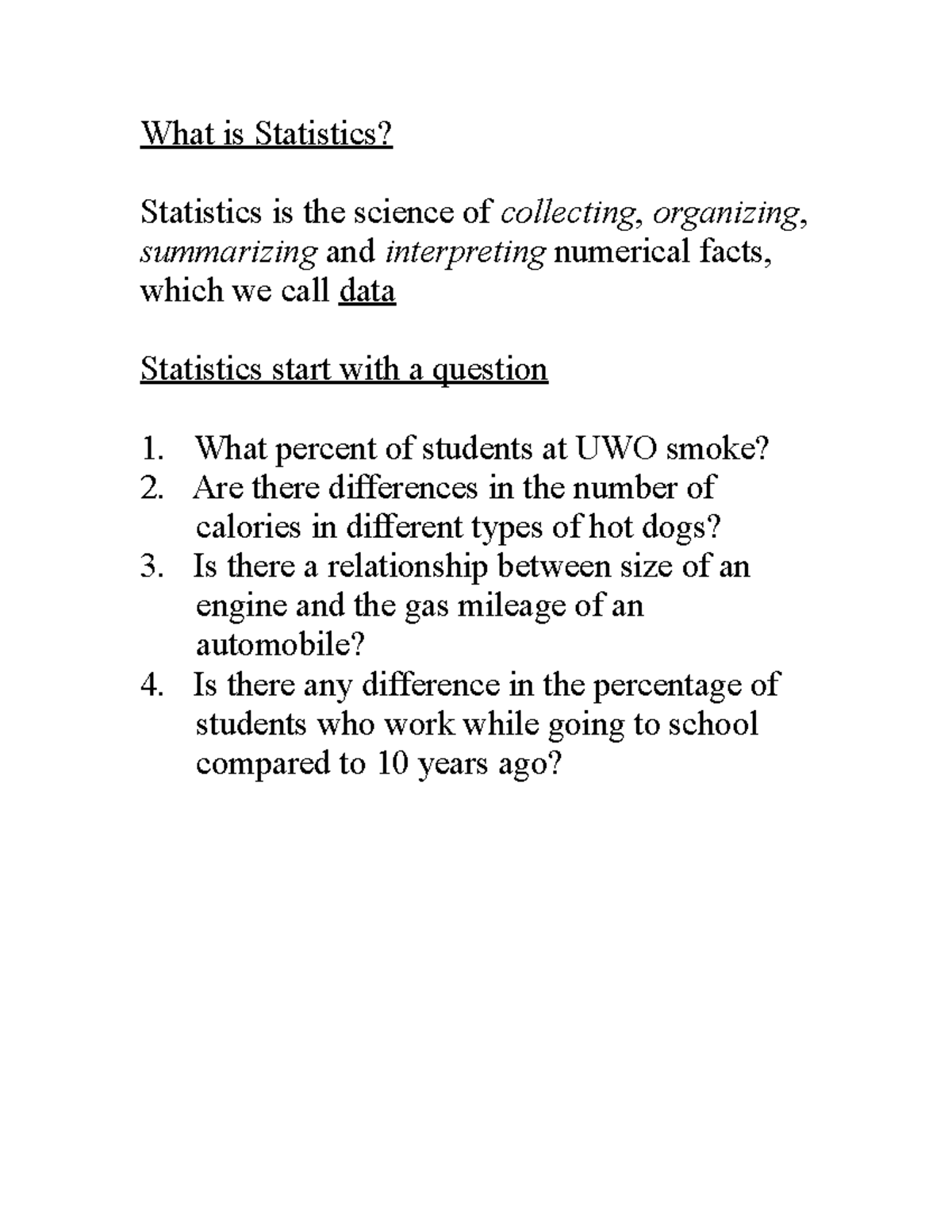 1 - Lecture notes Lecture 1-2 - What is Statistics? Statistics is the ...