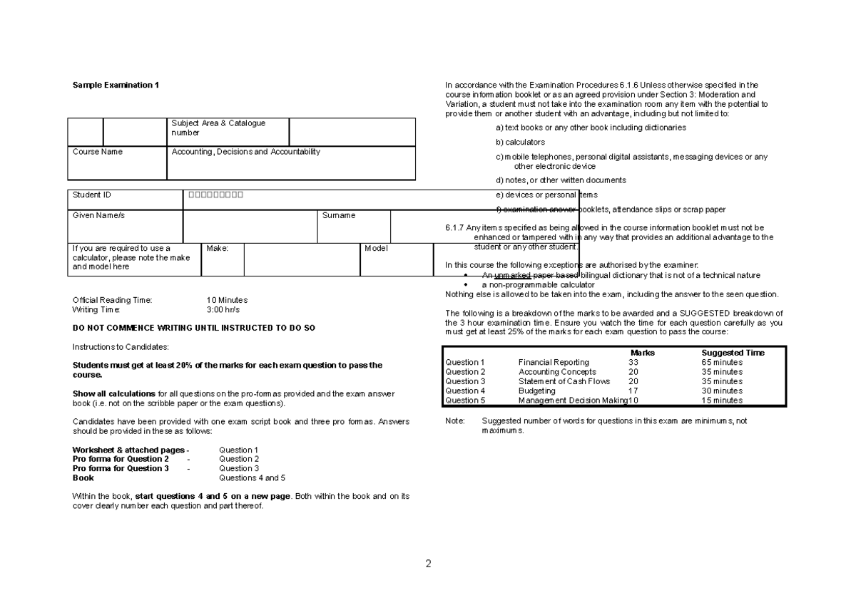 AFB Past Exam Question - Sample Examination 1 In accordance with the ...