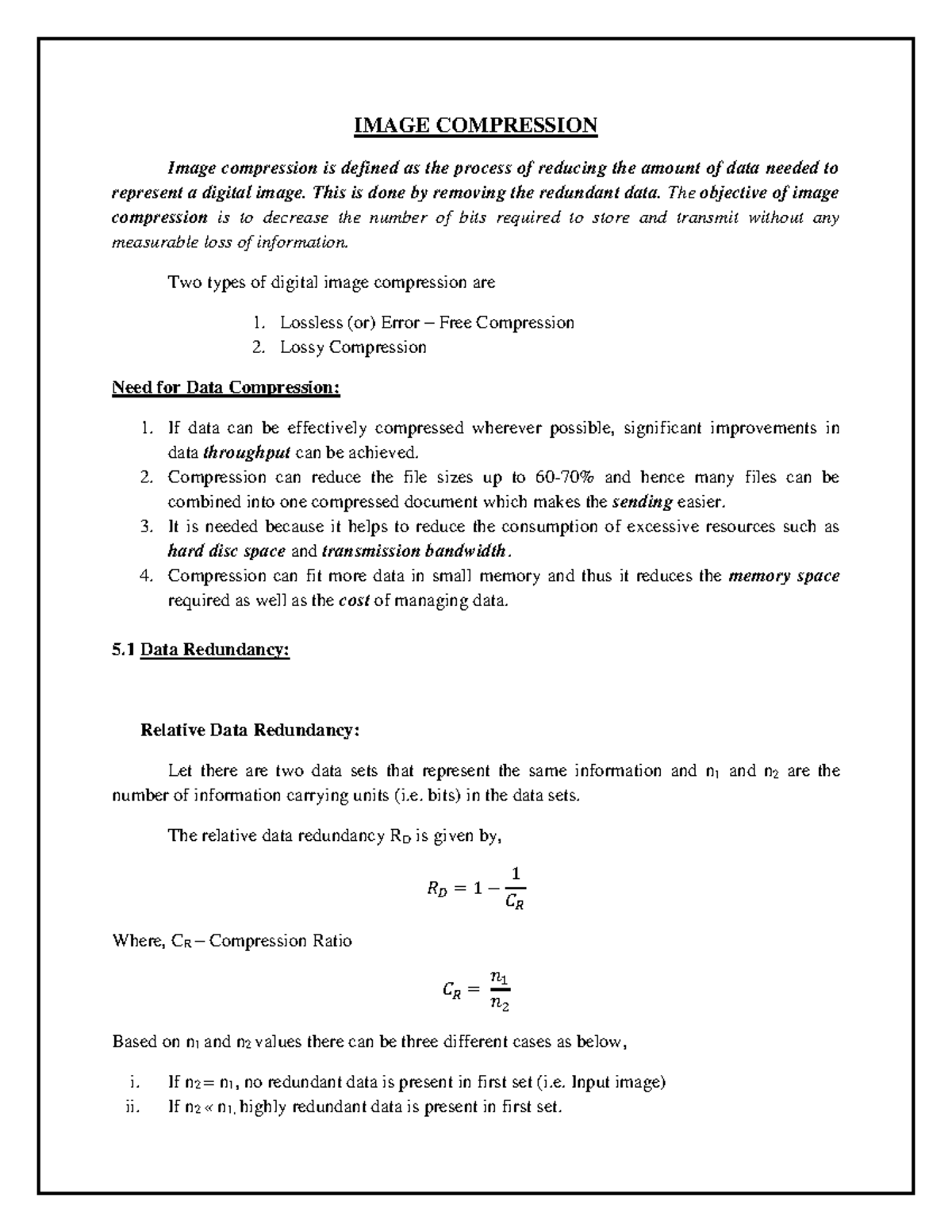 Dip U5 Digital Image Processing Lecture Notes Image Compression Image Compression Is