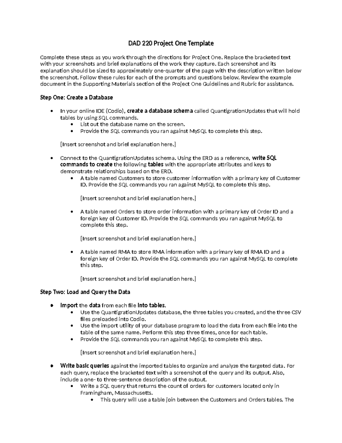 DAD 220 Project One Template - DAD 220 Project One Template Complete these steps as you work ...