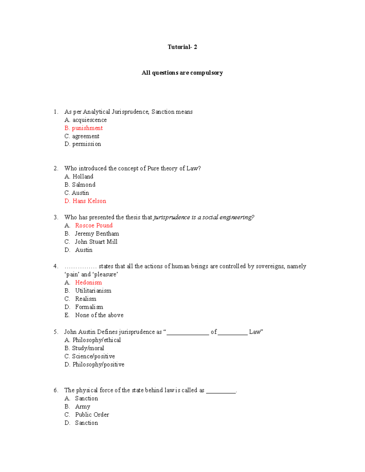Juris Tutorial 2 - mcq ans 2022 - Tutorial- 2 All questions are compulsory As per Analytical ...