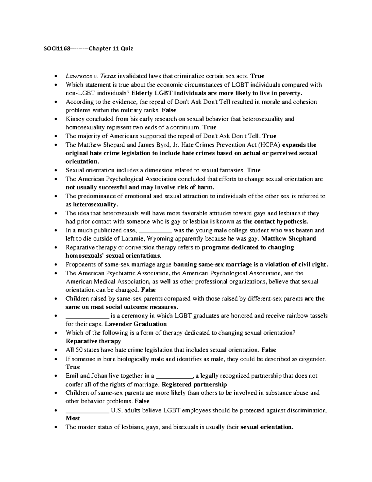Social Problems Chapter 11 Quiz - SOCI1168-Chapter 11 Quiz Lawrence v ...