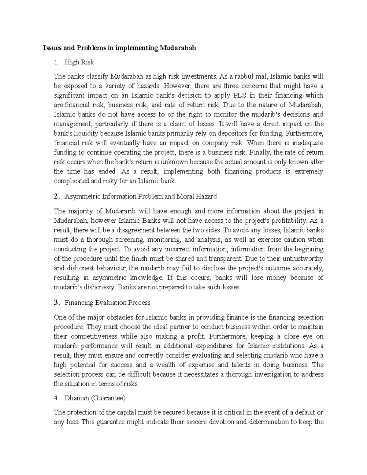 Issues and Problems in implementing Mudarabah - As a rabbul mal ...