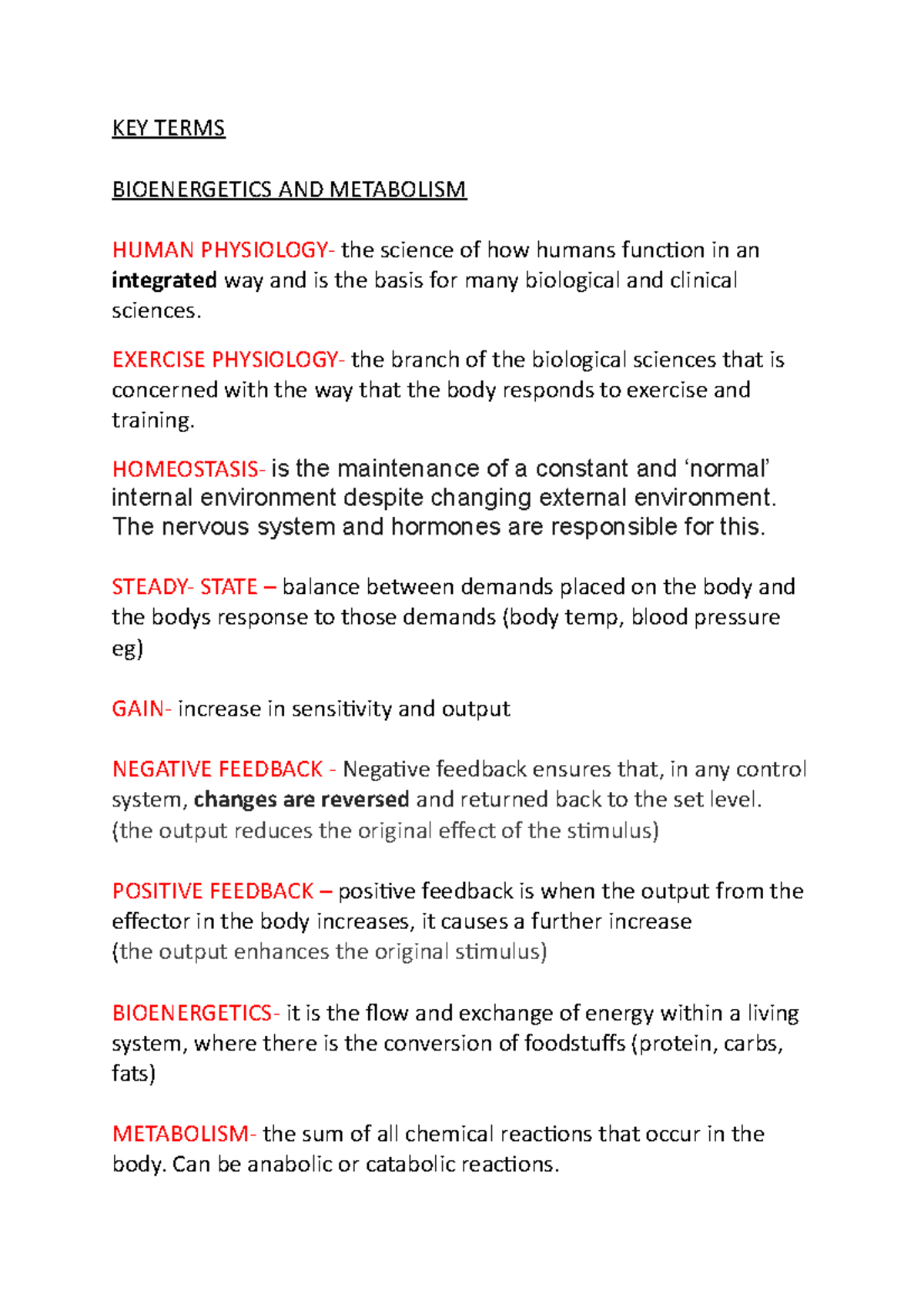 KEY Terms- ex physiology - KEY TERMS BIOENERGETICS AND METABOLISM HUMAN ...