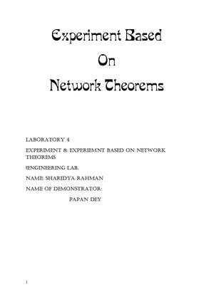Experiment Based ON Network Theorems A+ Lab report - EXPERIMENT BASED ...