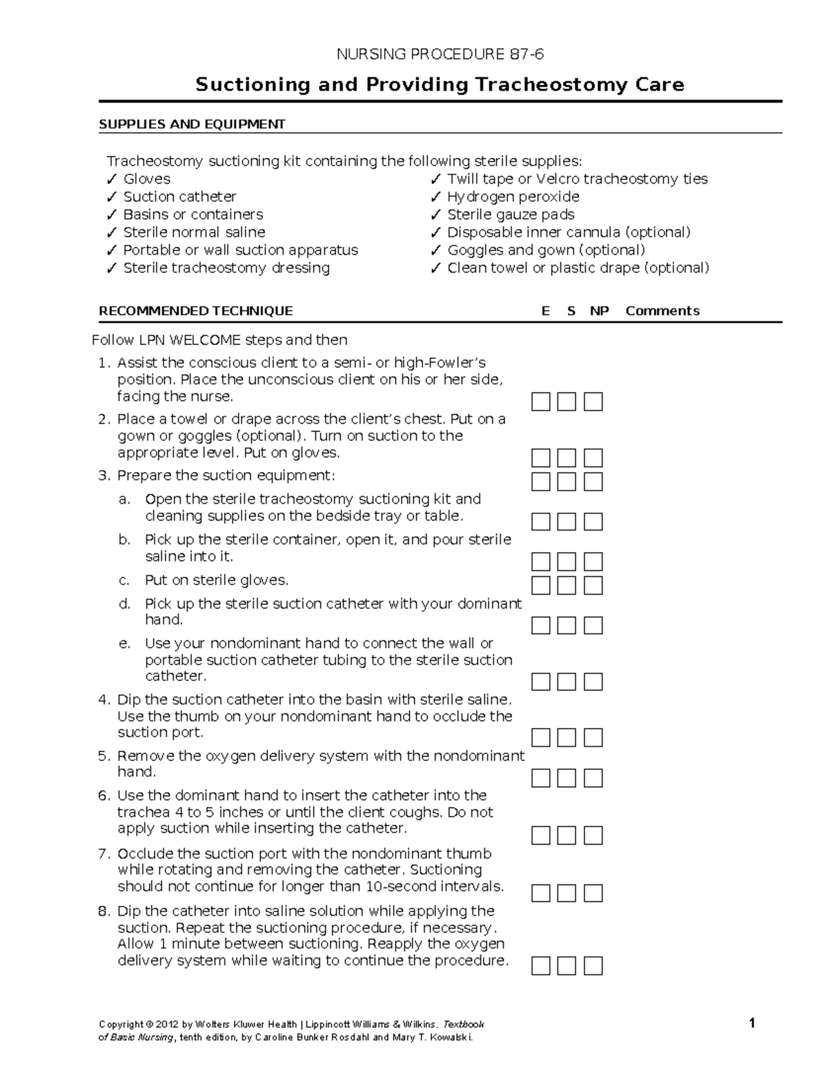 Nursing Procedure 87-6 - NURSING PROCEDURE 87- Suctioning and Providing ...