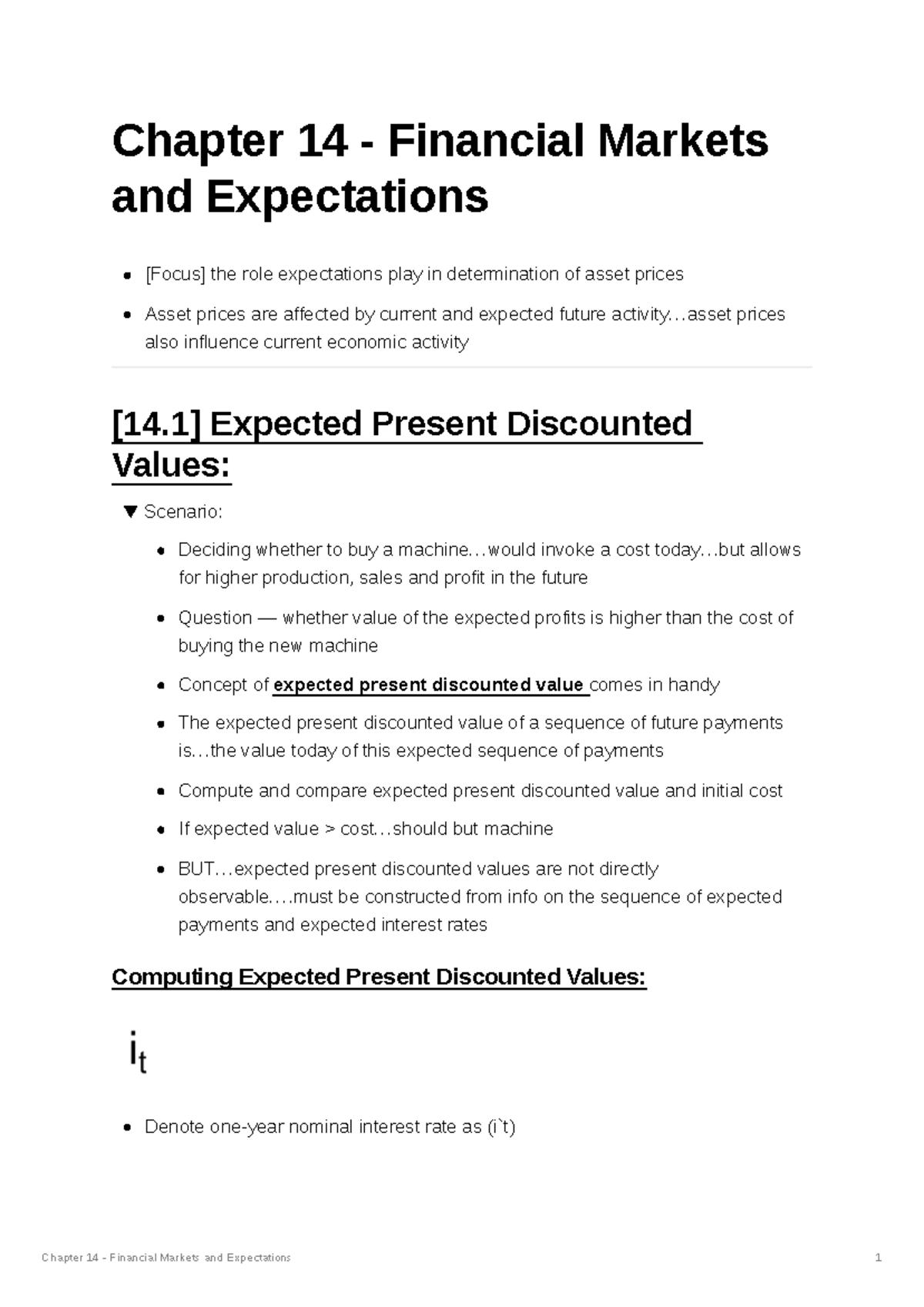 Chapter 14 - Financial Markets and Expectations - . prices also ...