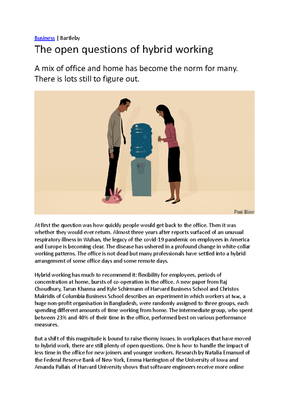 AR The open questions of hybrid working - Business | Bartleby The open ...