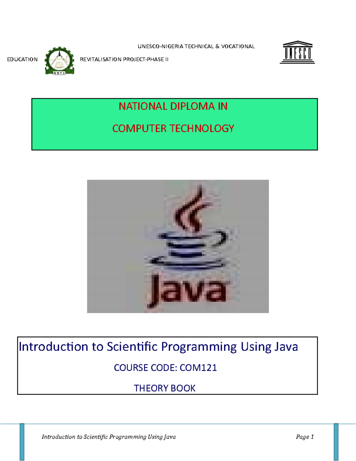 COM 121 Intro TO JAVA Prgrming Theory BOOK - UNESCO-NIGERIA TECHNICAL & VOCATIONAL EDUCATION ...