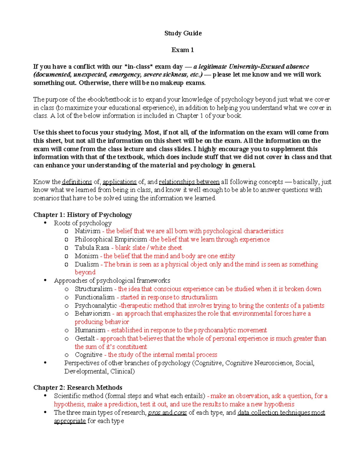 Study Guide Exam 1 - Study Guide Exam 1 If you have a conflict with our ...