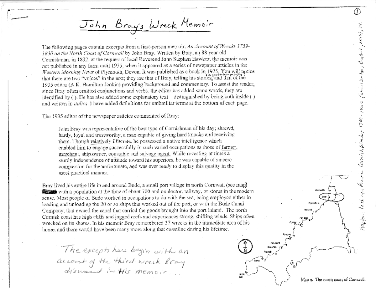 John Bray's Wreck Memoir - rl 1'.' I I The foliorving pages contain excerpls from a first-porson ...