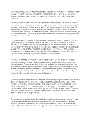 Notes on Advanced Chemistry - Advanced Chemistry is a vast field that ...
