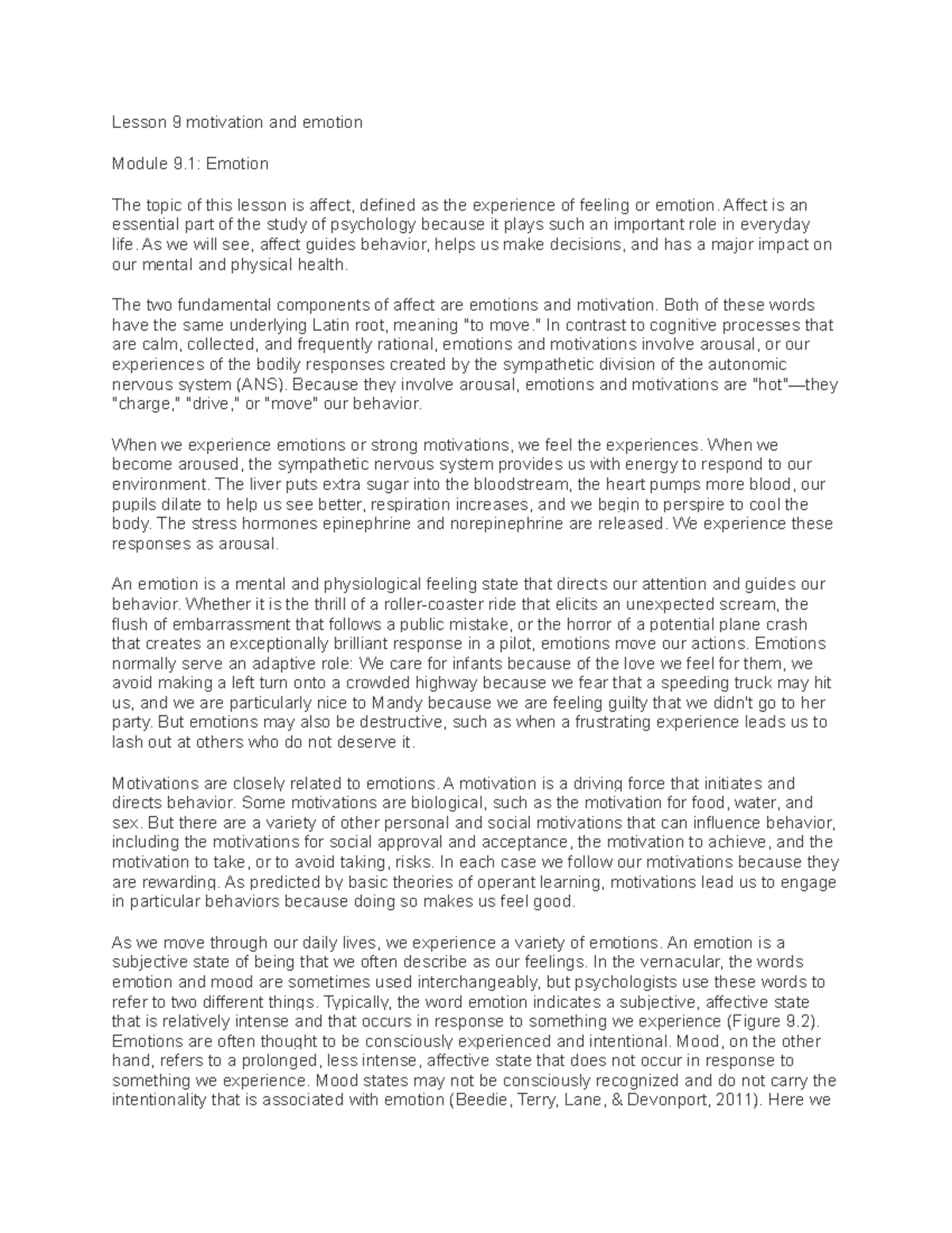 Psy 101 lesson 9 - motivation and emotion - Lesson 9 motivation and ...