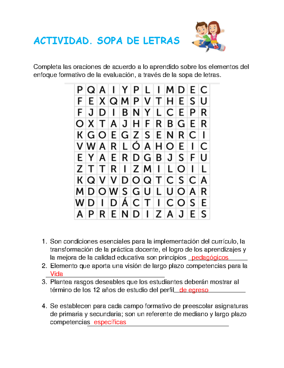 Sopa de letras - retroalimentación - ACTIVIDAD. SOPA DE LETRAS Completa ...