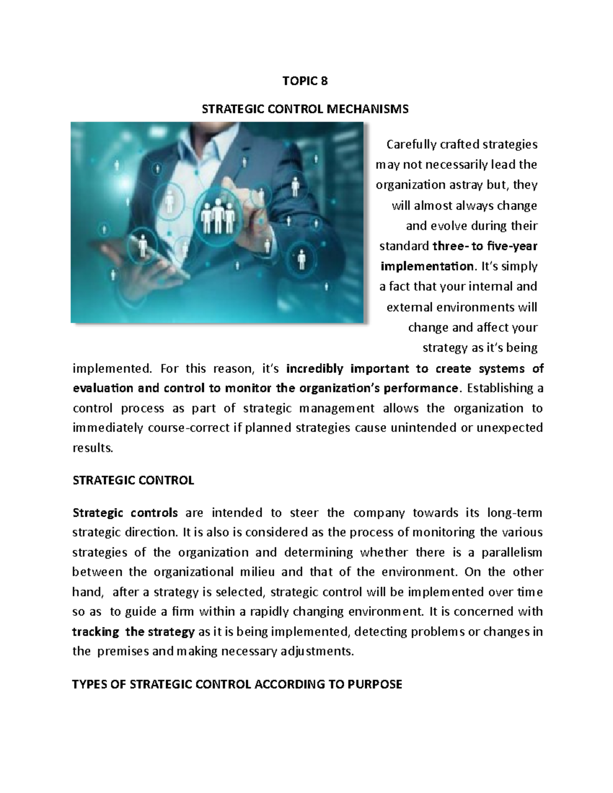 Strategic Control Mechanisms - TOPIC 8 STRATEGIC CONTROL MECHANISMS ...
