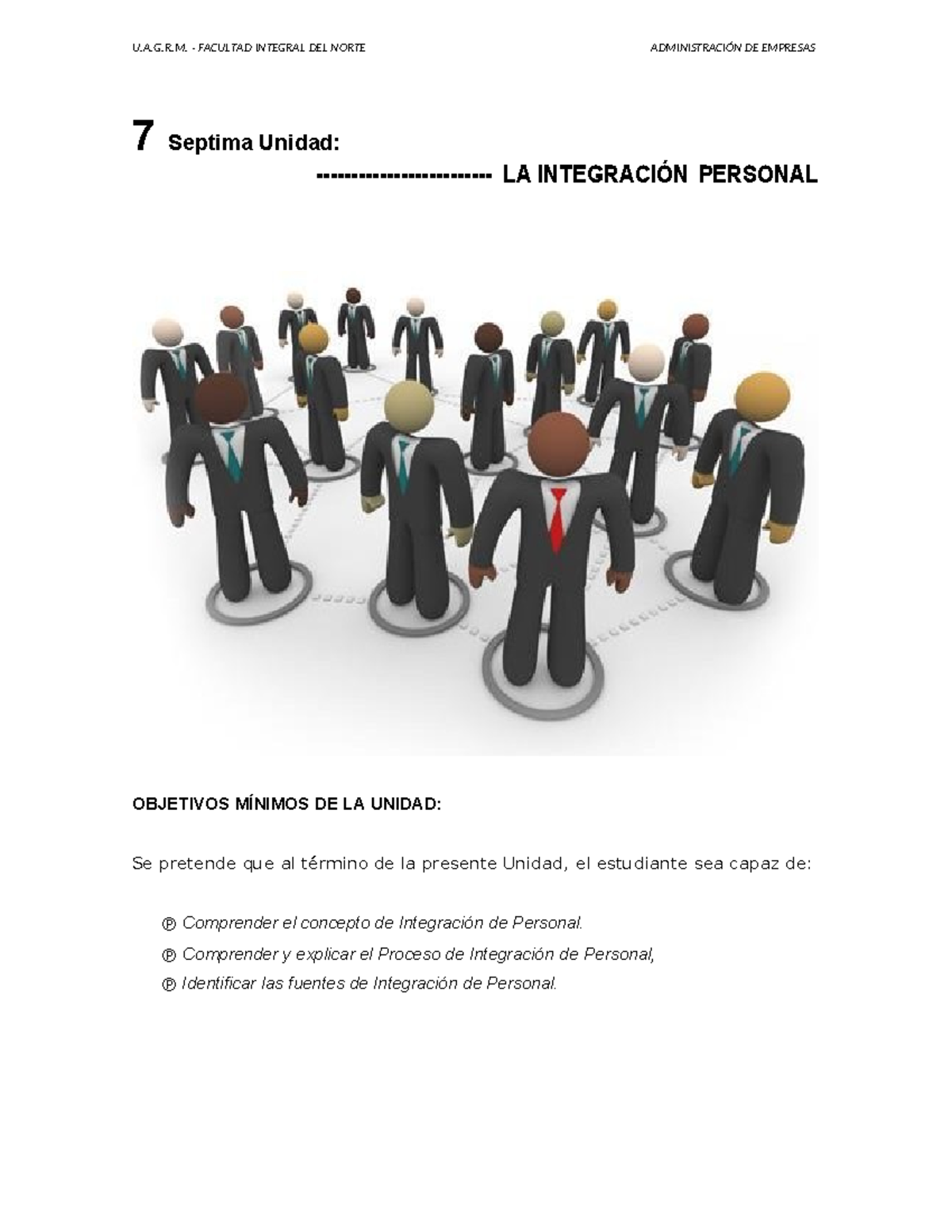 Unidad N°7 La Integración de Personal - 7 Septima Unidad: - LA ...
