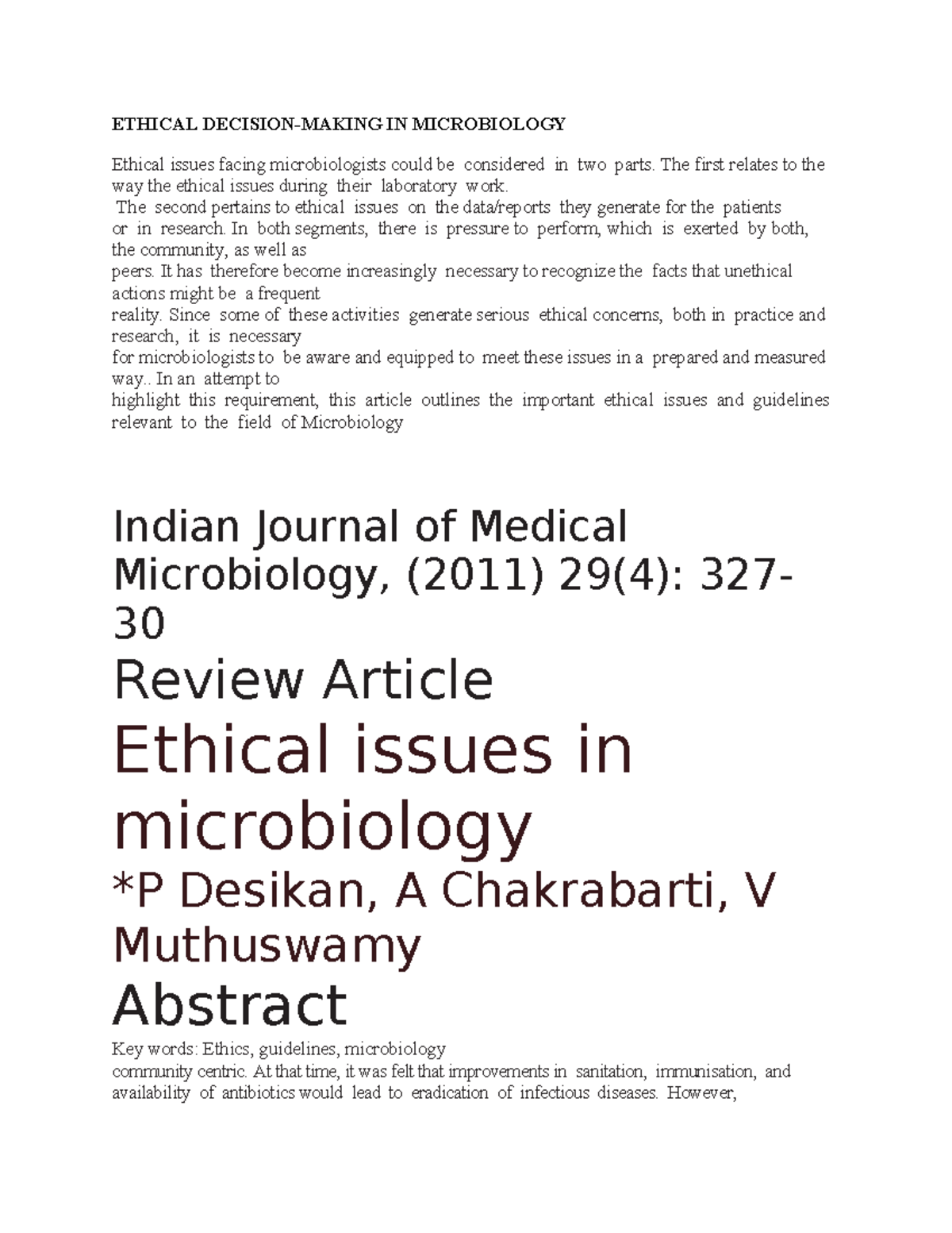 Ethical Decision - ETHICAL DECISION-MAKING IN MICROBIOLOGY Ethical ...