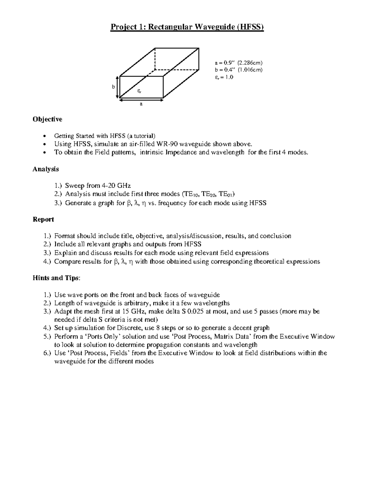 Project-1-HFSS-tutorial-Rectangular WG - Project 1: Rectangular ...