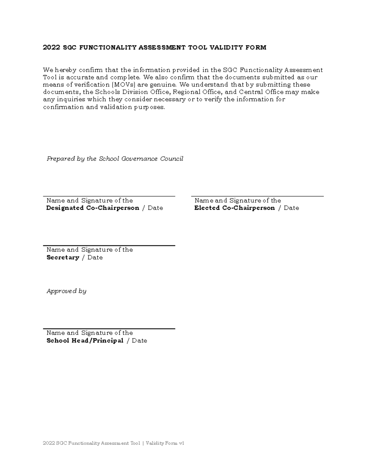 SGC Functionality Assessment Tool - Validity Form v1 - We also confirm ...