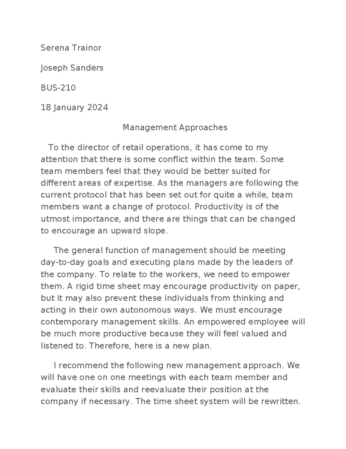 2-3 Assignment Management Approaches-BUS210 - Serena Trainor Joseph ...