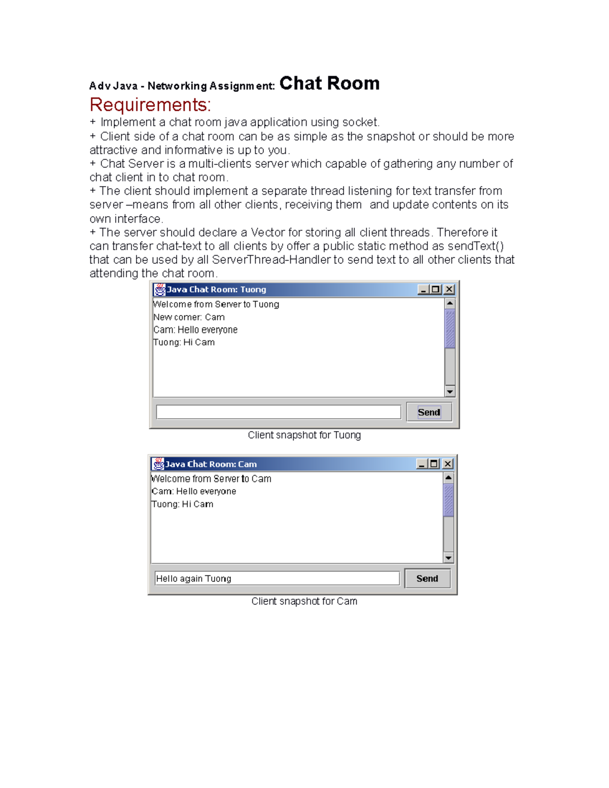 Advanced Network Programming - Adv Java - Networking Assignment: Chat Room Requirements ...