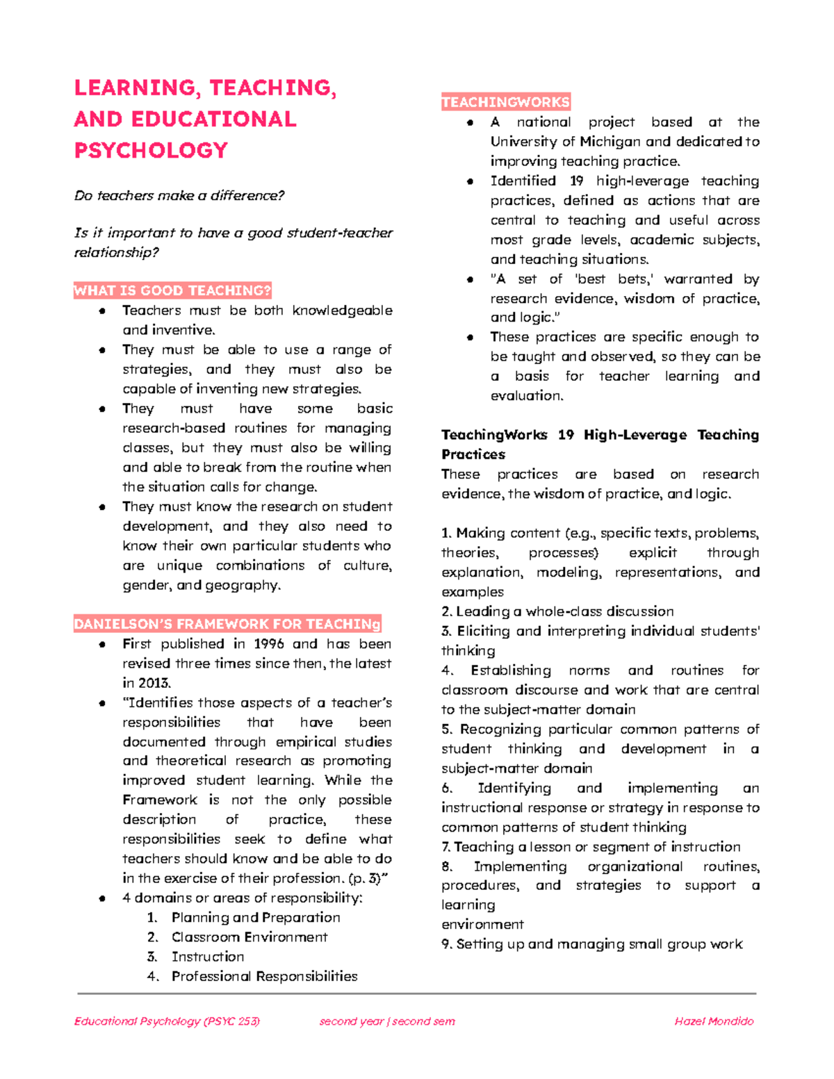educational psychology notes - LEARNING, TEACHING, AND EDUCATIONAL ...