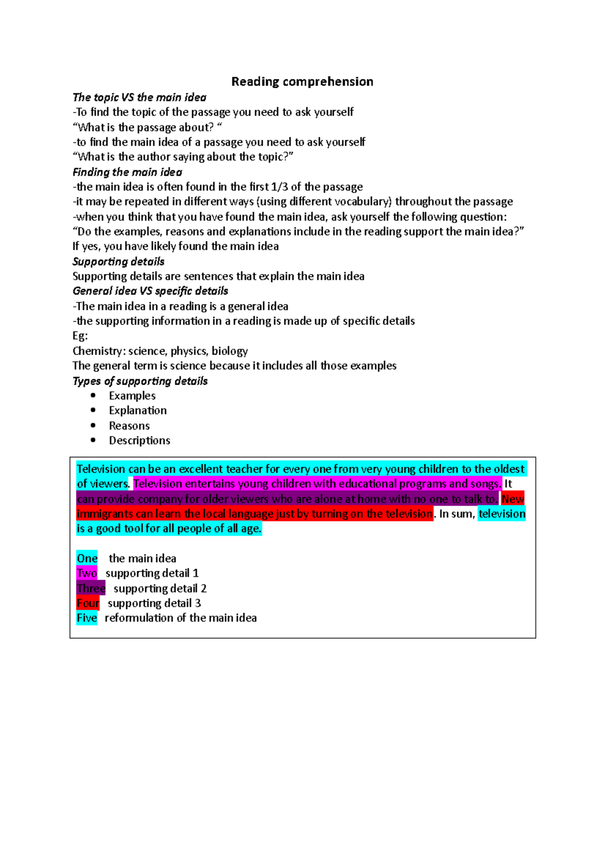 Reading comprehension - Television entertains young children with ...