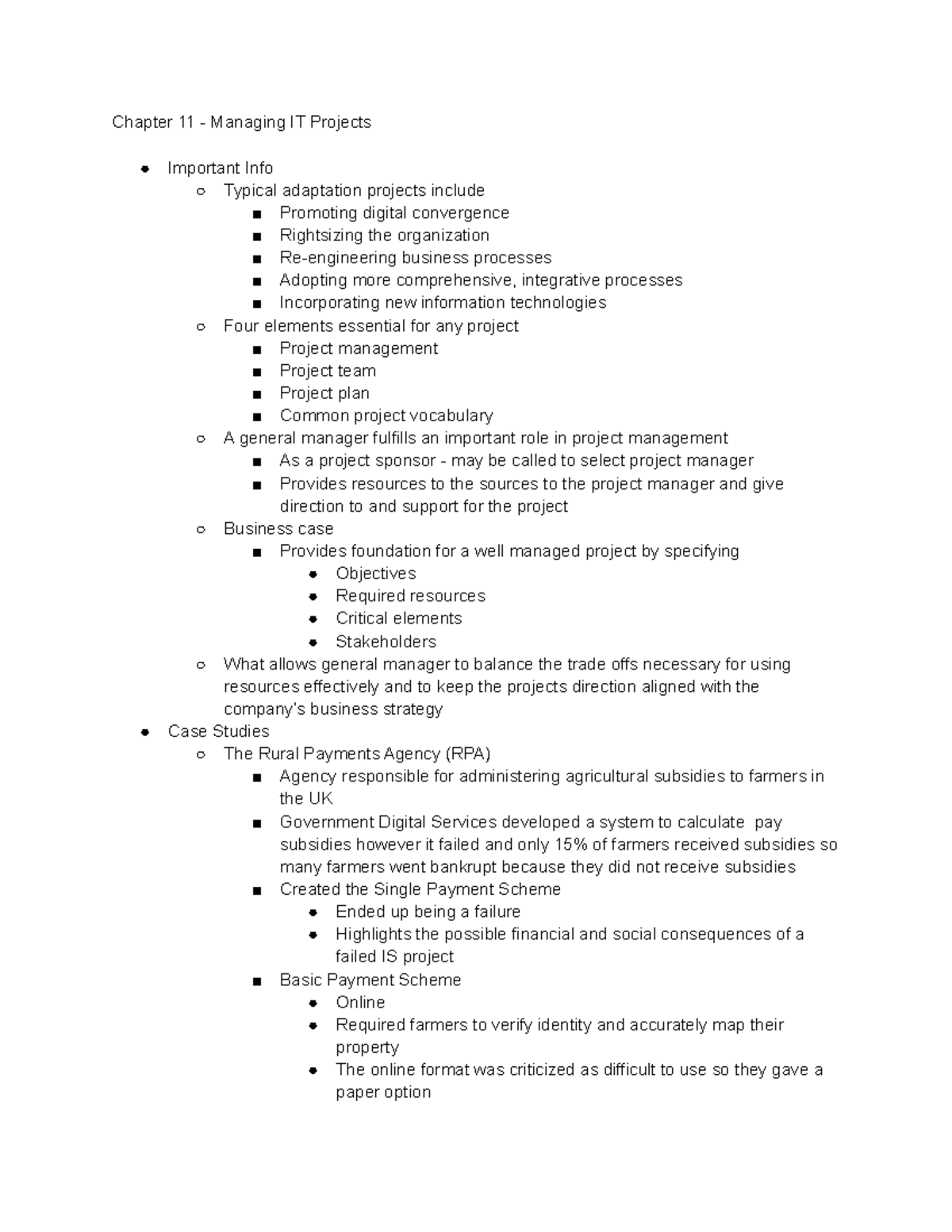 Chapter 11 Quiz - Professor Janice Sipior - Chapter 11 - Managing IT Projects Important Info ...