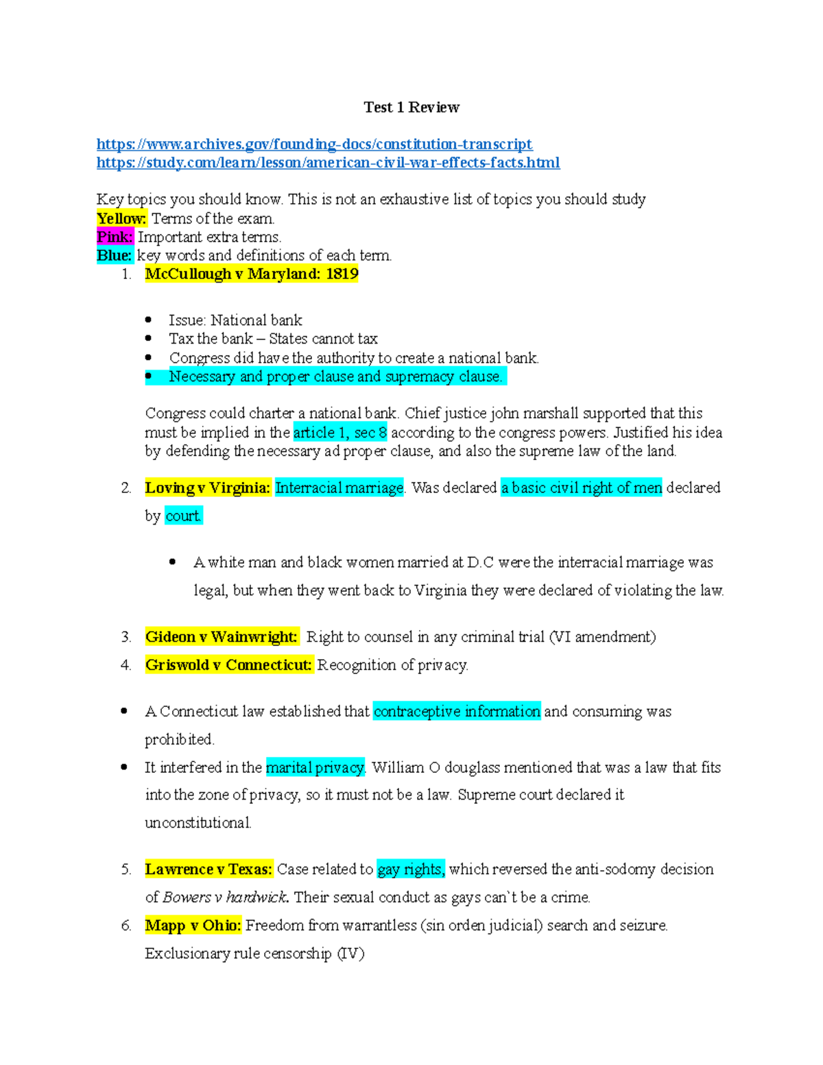 Test 1 Review - important topics that appear on test 1. - Test 1 Review ...