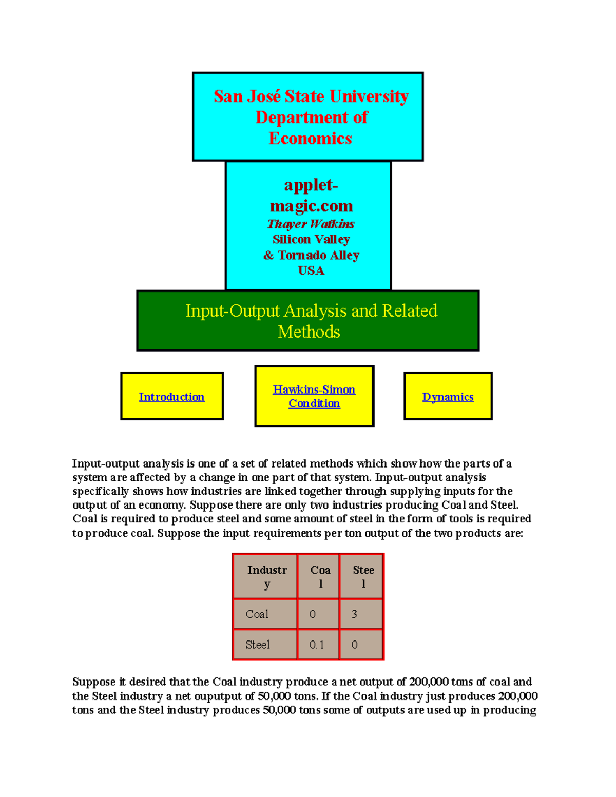Input-Output anlysis of the economic theory - San José State University ...