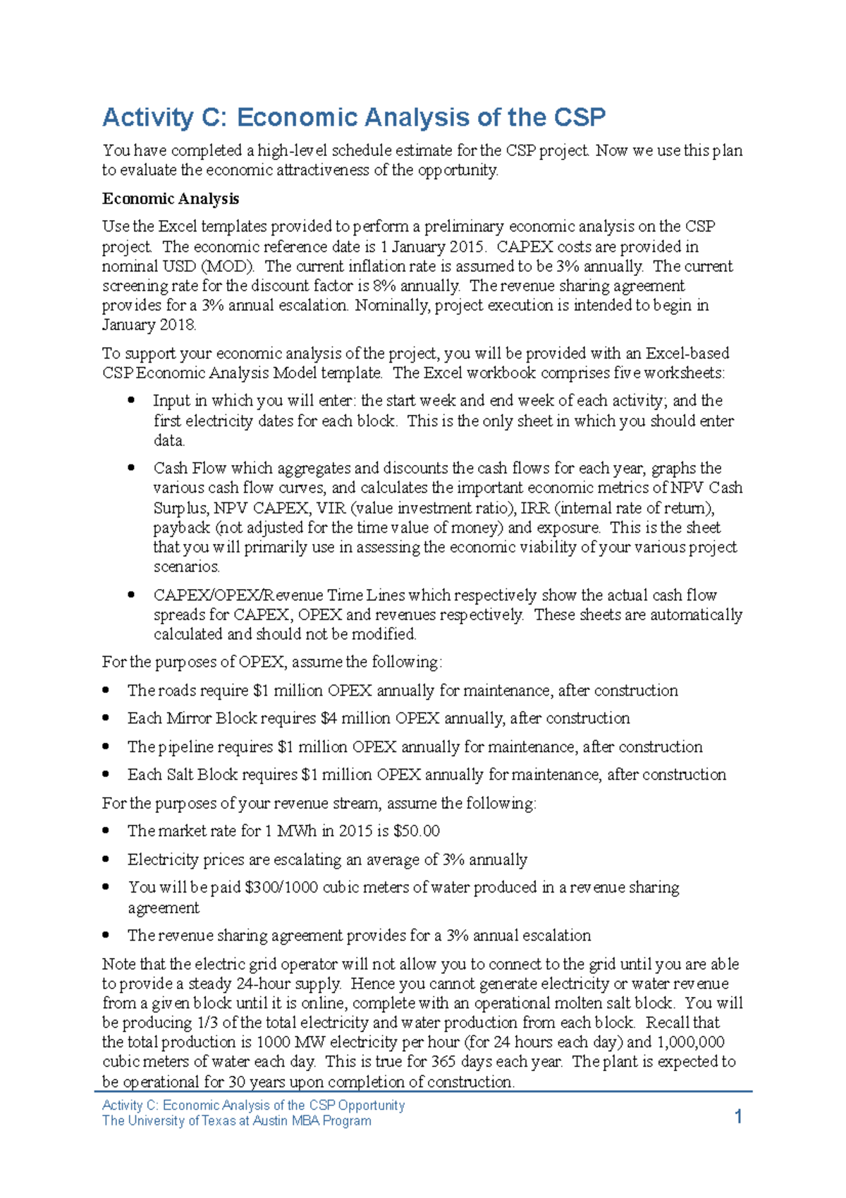Activity C - Economic Analysis of the CSP Opportunity - Activity C ...