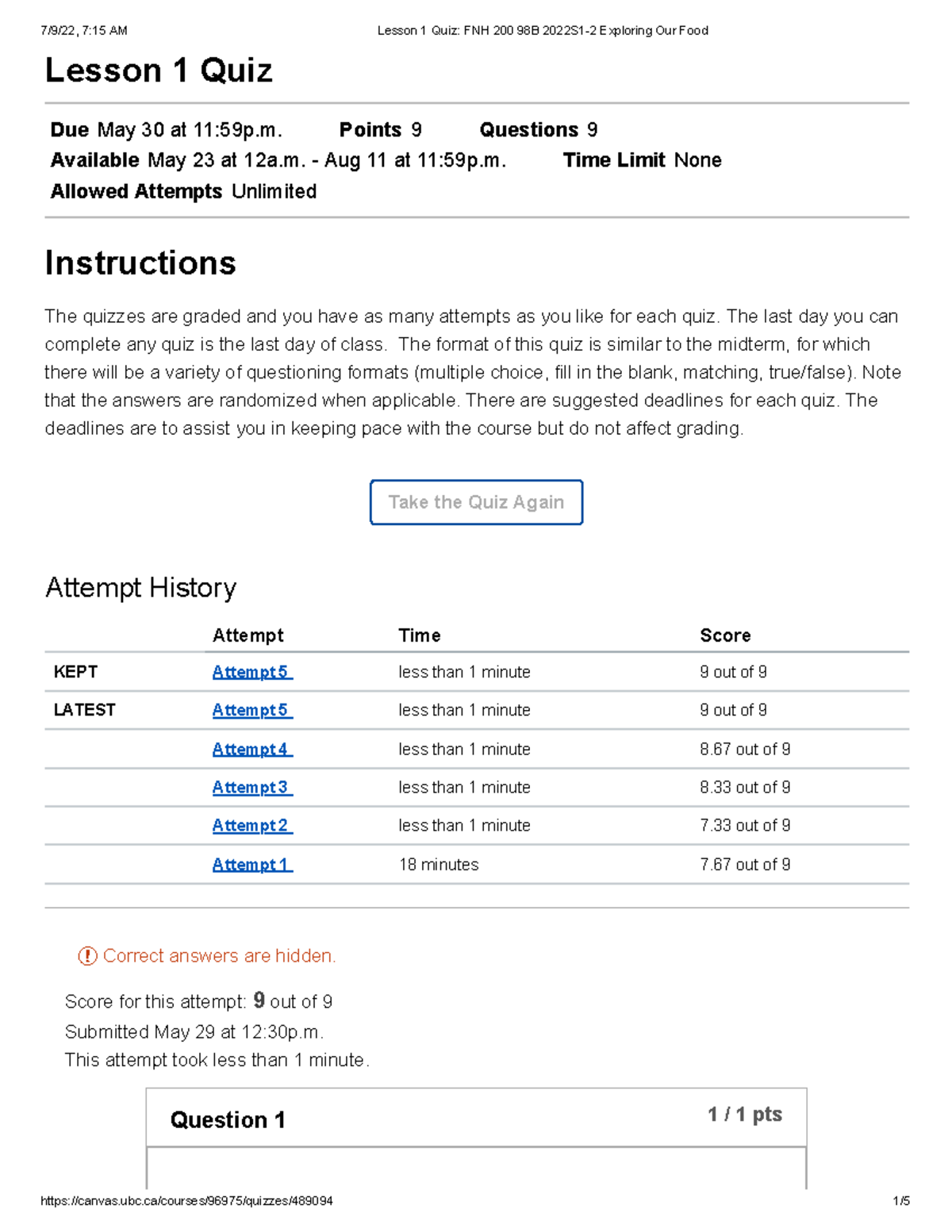 Quizzes Merged - Assignment Practice - Lesson 1 Quiz Due May 30 at 11 ...