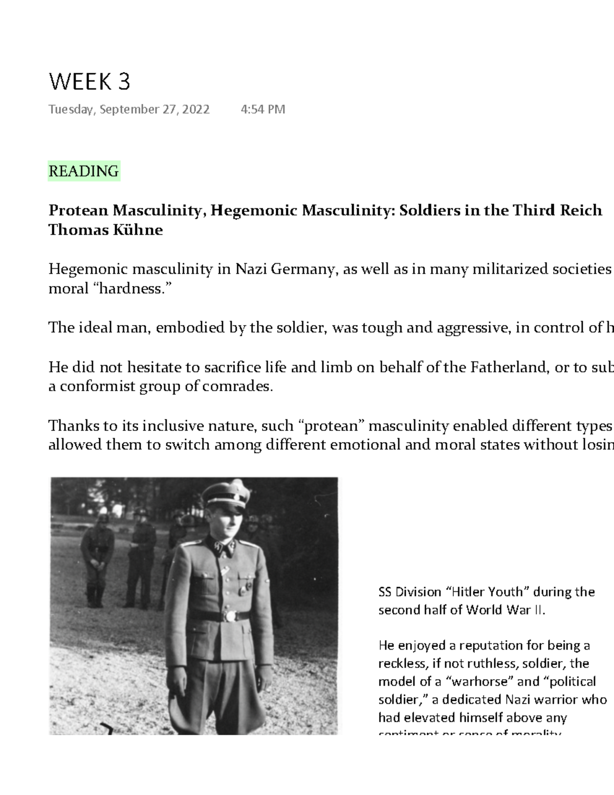 WEEK 3 - National Socialism and Men in Uniform - READING Protean ...