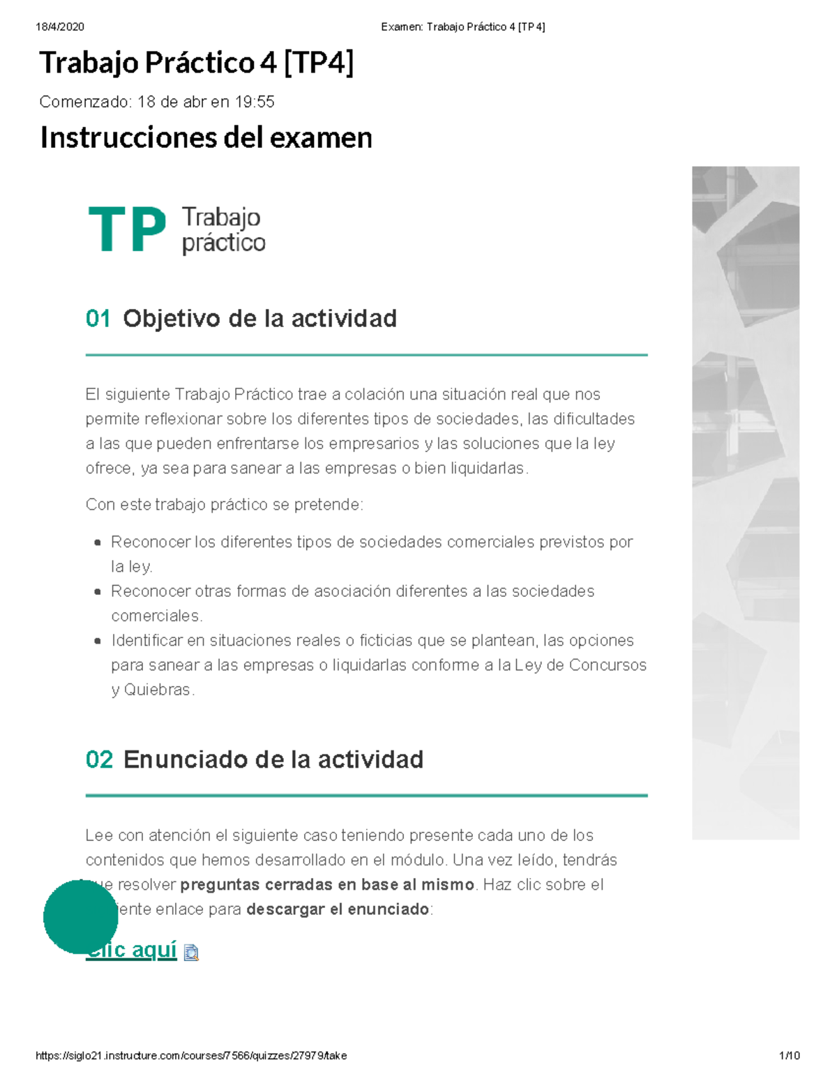 Examen Trabajo Práctico 4 [TP4] 90% - Economía I - Siglo 21 - Studocu