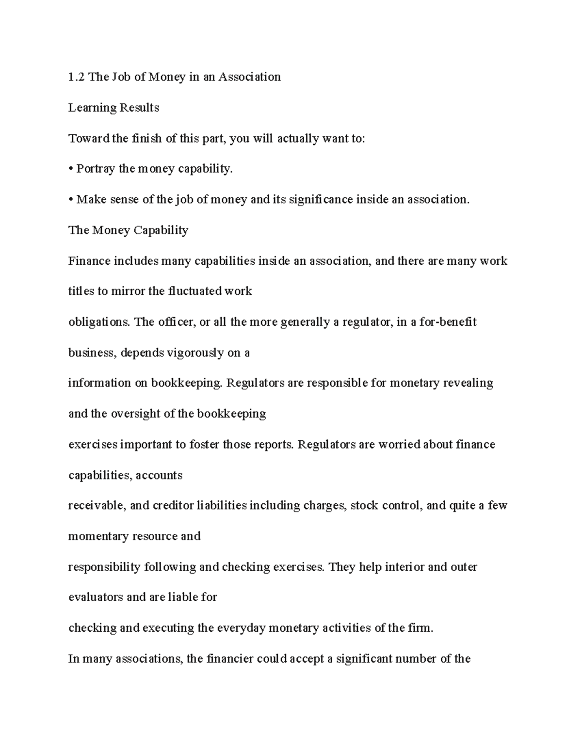 1,2 the job of money - lecture notes - 1 The Job of Money in an ...