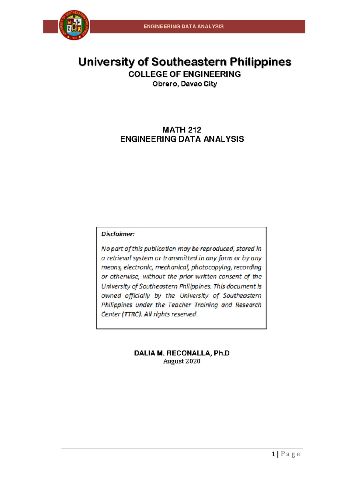 Lesson 1-Correlation - MATH 212 ENGINEERING DATA ANALYSIS DALIA M ...