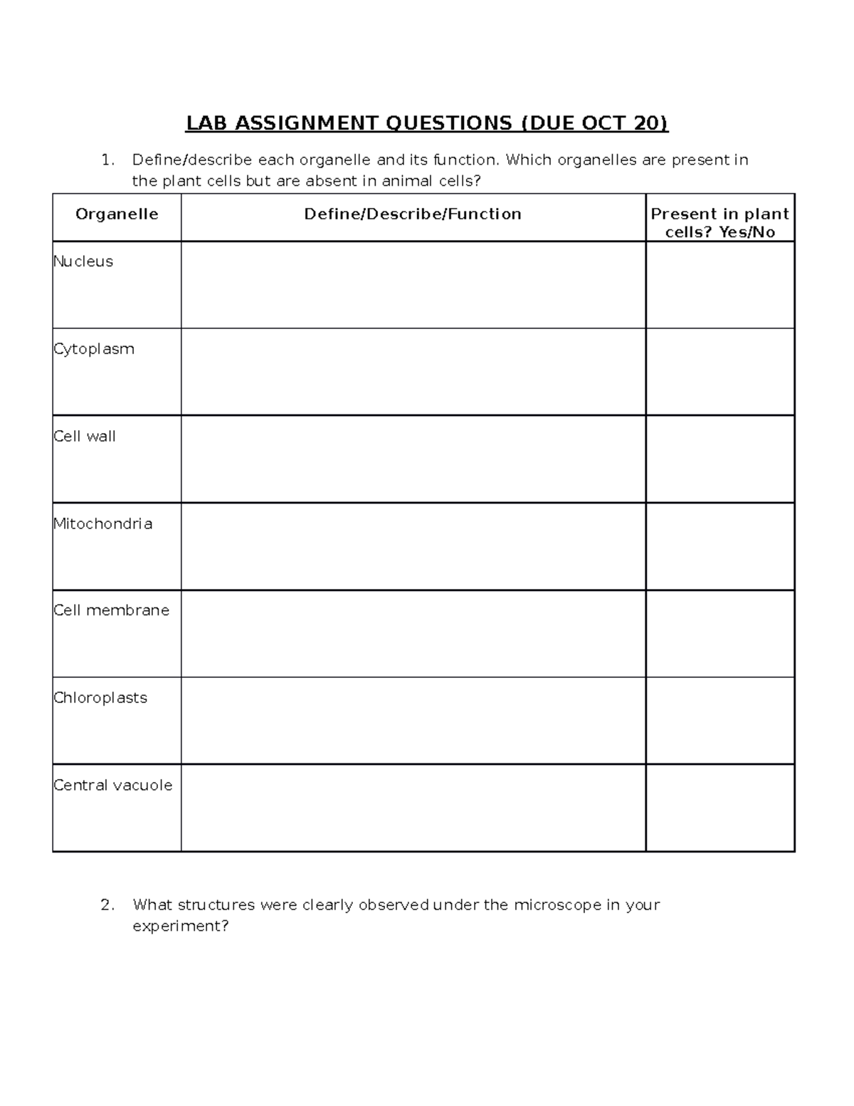 LAB Assignment Questions (A) - LAB ASSIGNMENT QUESTIONS (DUE OCT 20) 1 ...