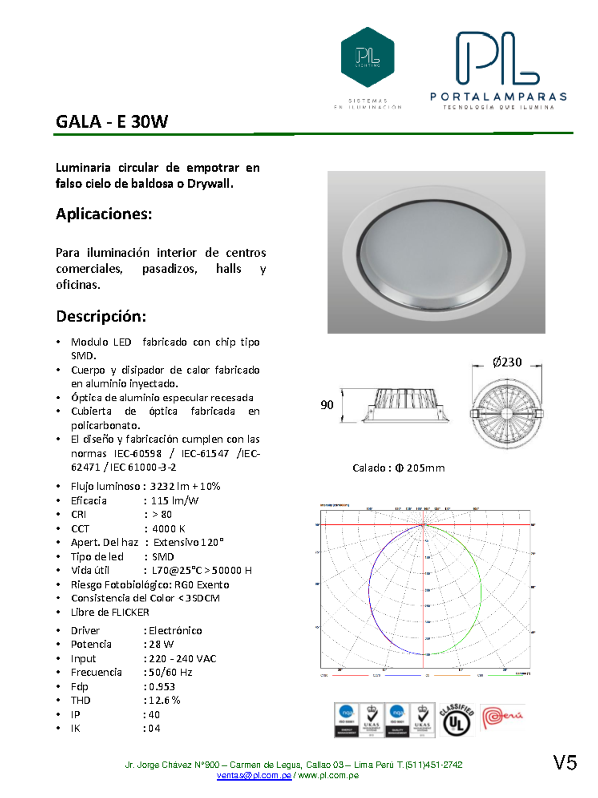 L4 Gala E 30w V5 Fichas Técnicas De Iluminación Para Sieño