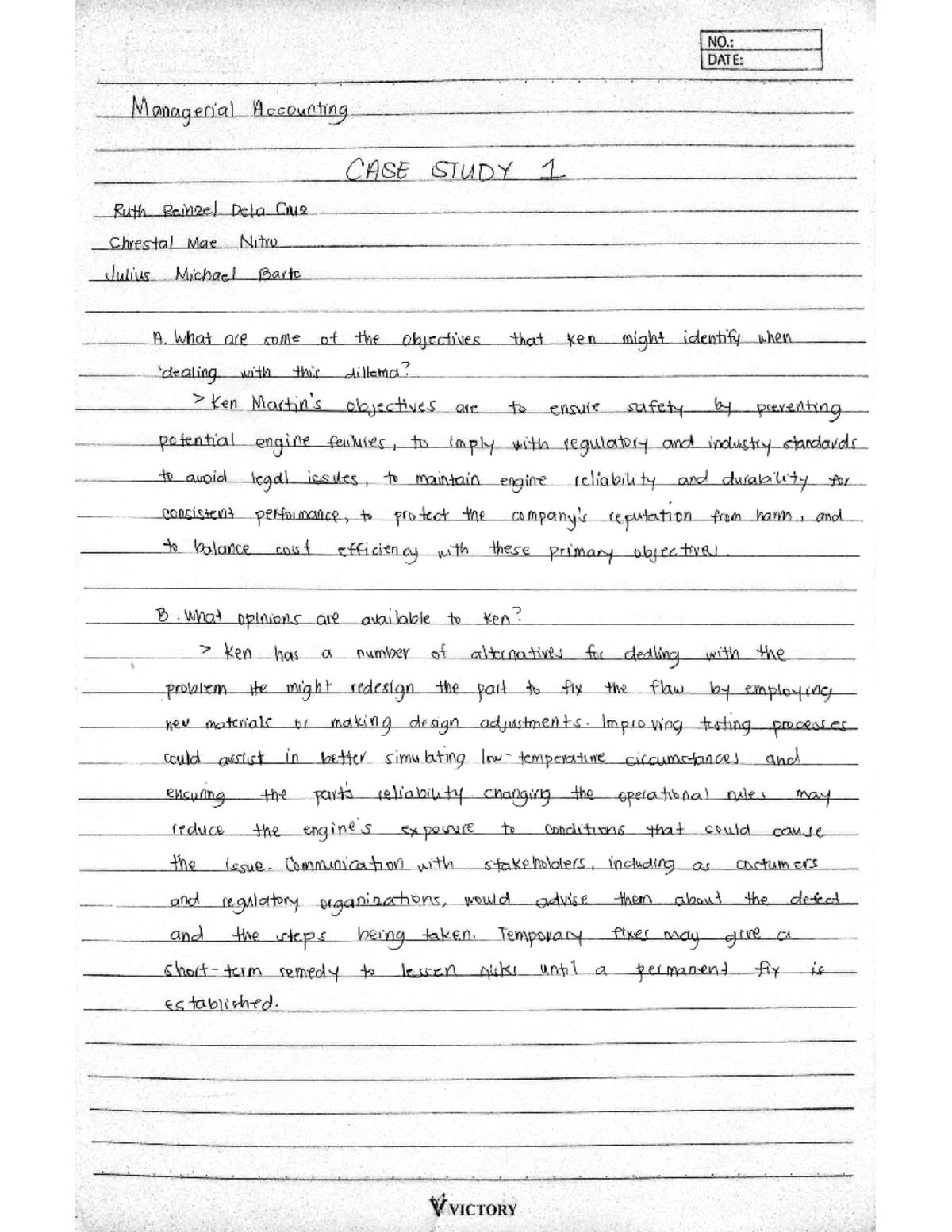 Group 11 Cs1 Case Study No Date Managerial Accounting Case Study