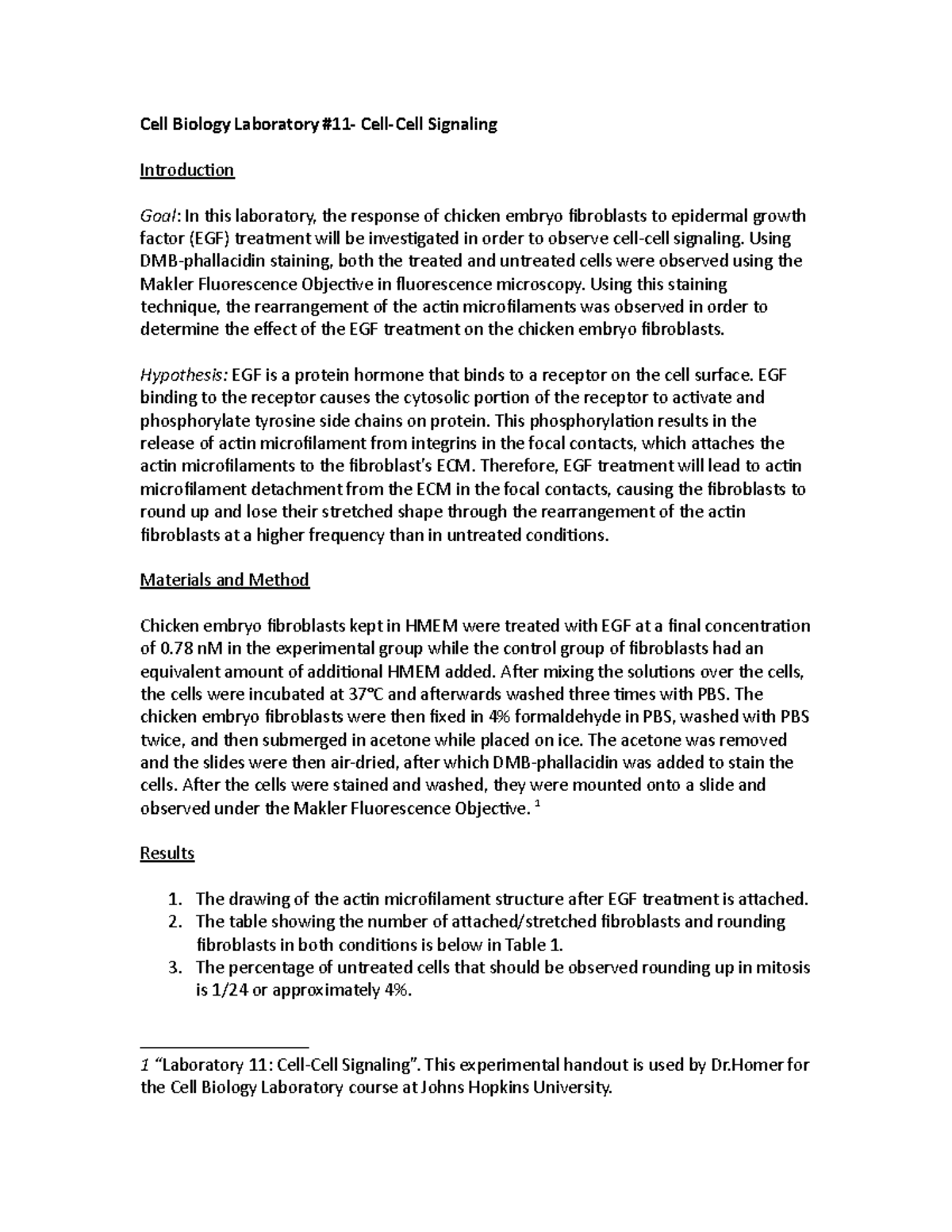 Lab #11- Cell-Cell Signaling - Cell Biology Laboratory #11- Cell-Cell ...