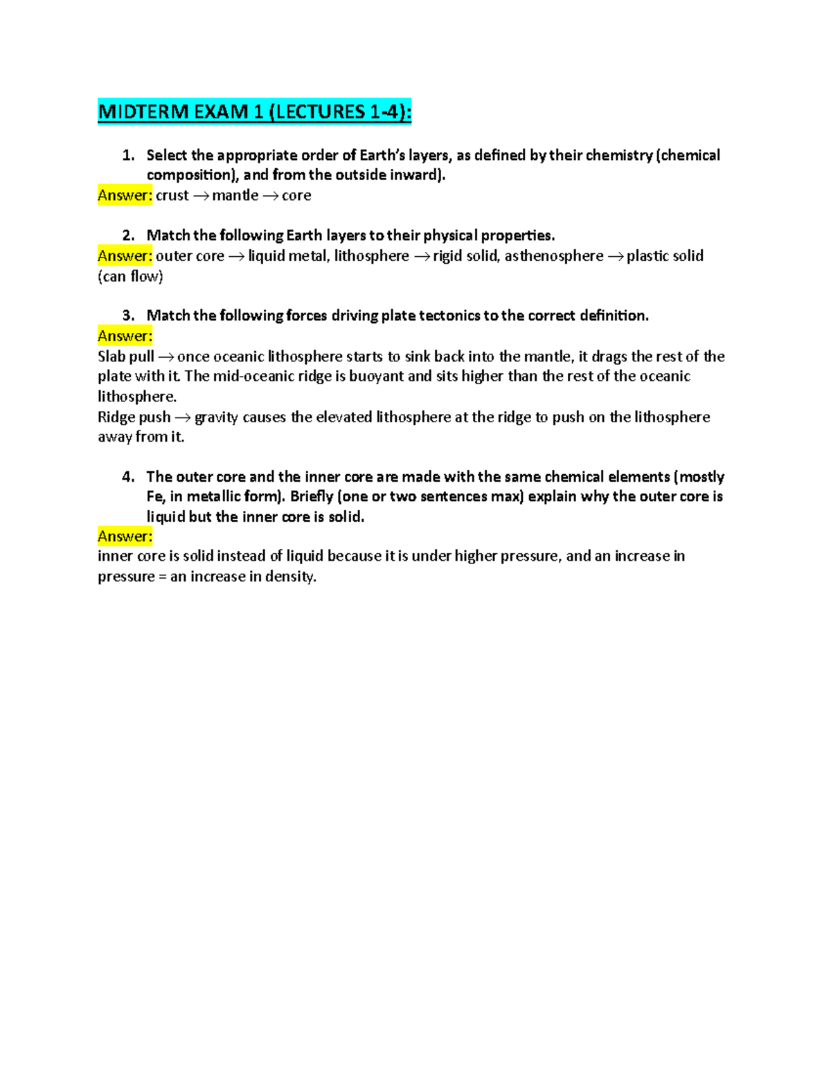 GEO 1111 Midterm Exams - practice questions - MIDTERM EXAM 1 (LECTURES 1-4): Select the ...