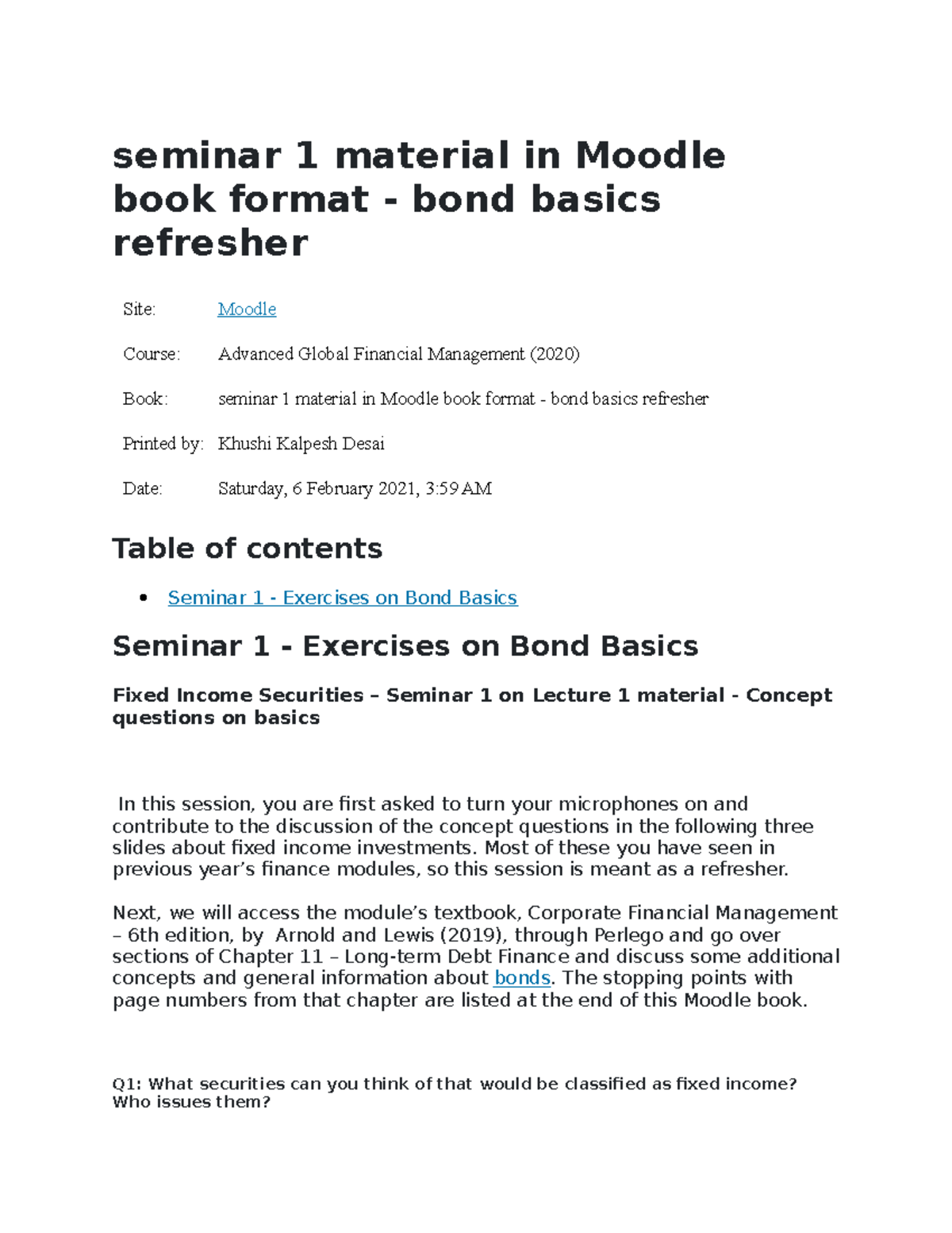 Seminar 1 questions Lecture - seminar 1 material in Moodle book format ...