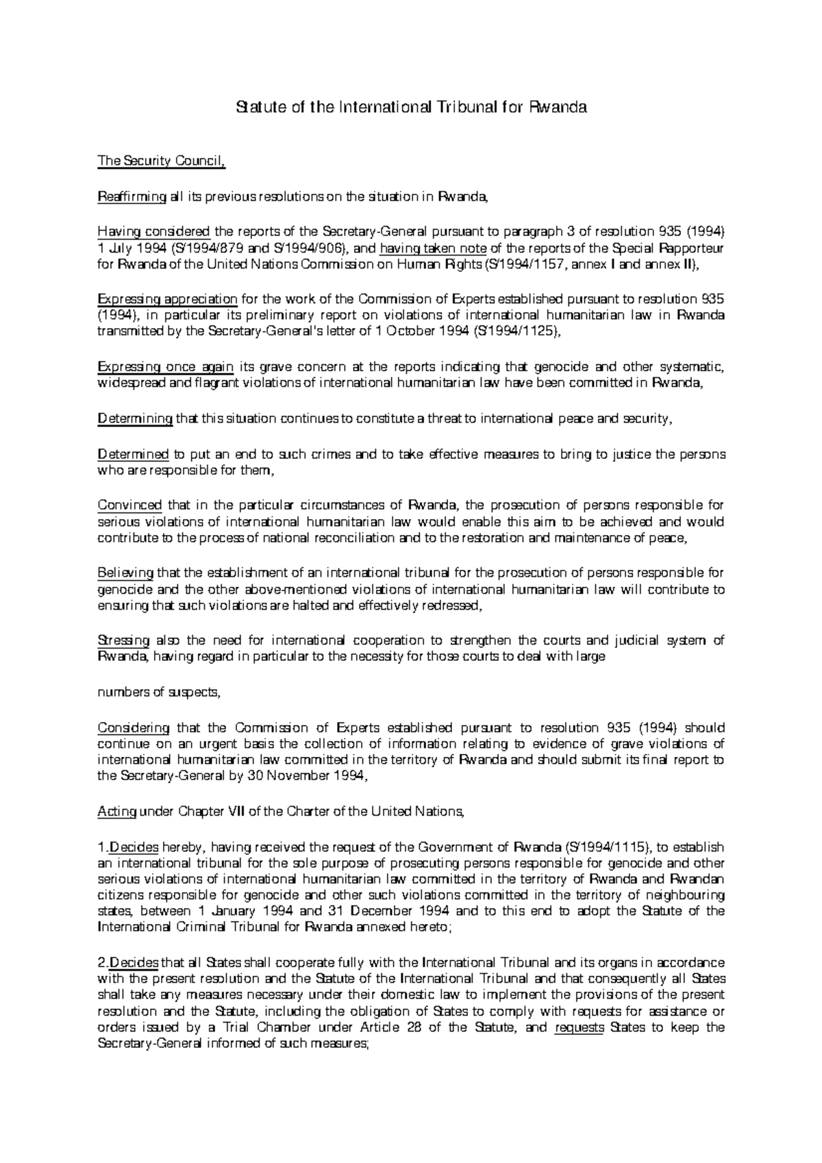Ictr statute - Statute of the International Tribunal for Rwanda The ...
