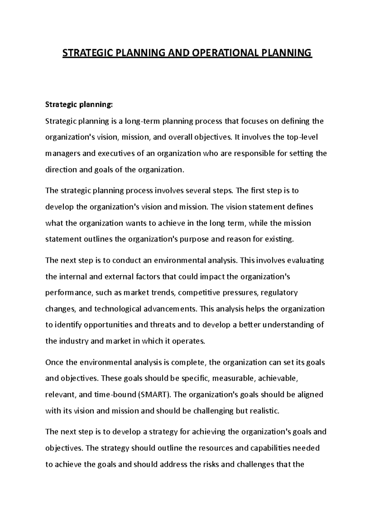 Strategic Planning and Operational Planning - STRATEGIC PLANNING AND ...