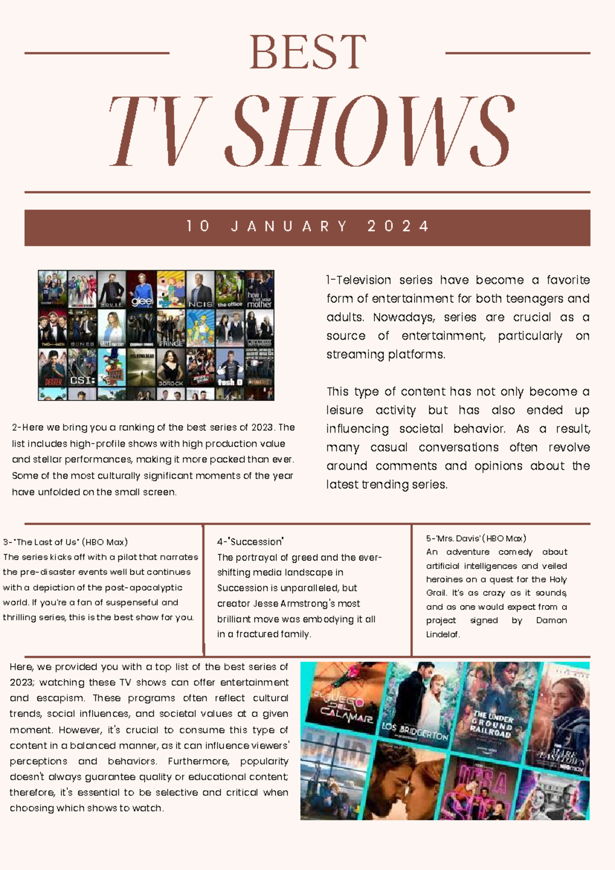 Brown Modern Fashion Magazine Article A4 Document - BEST TV SHOWS 1 0 J ...