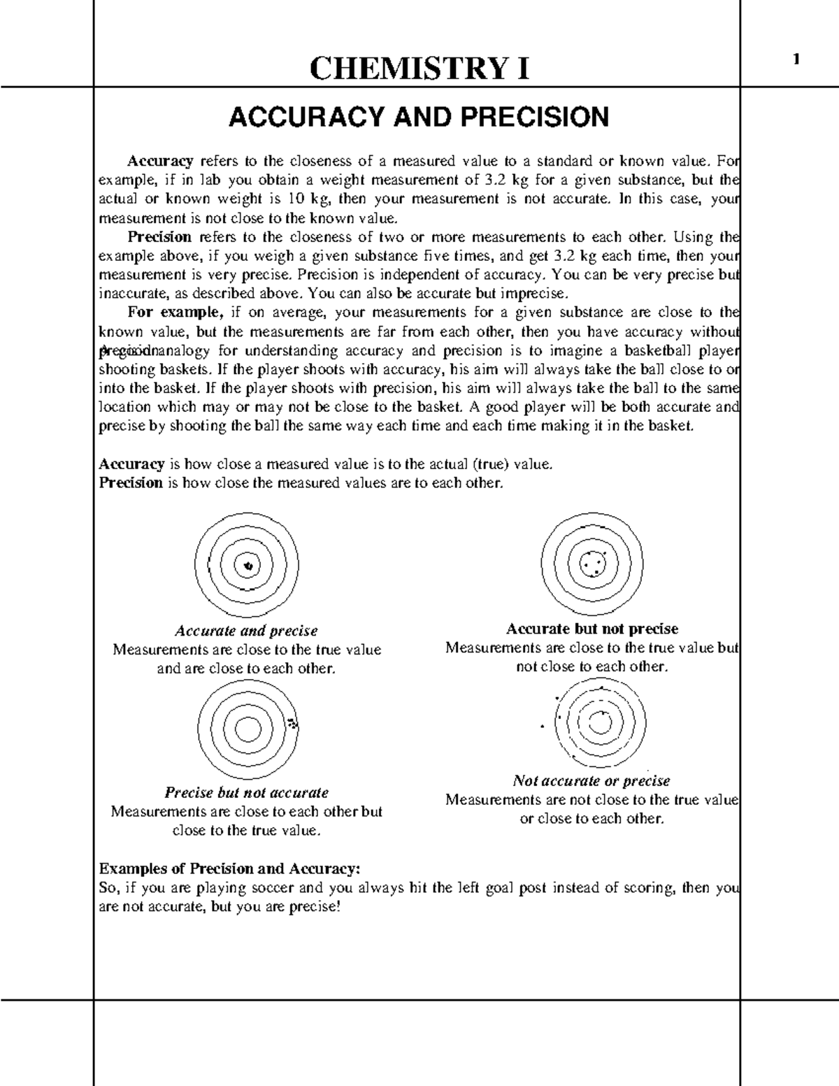 Measurements Notes - CHEMISTRY I ACCURACY AND PRECISION Accuracy refers ...