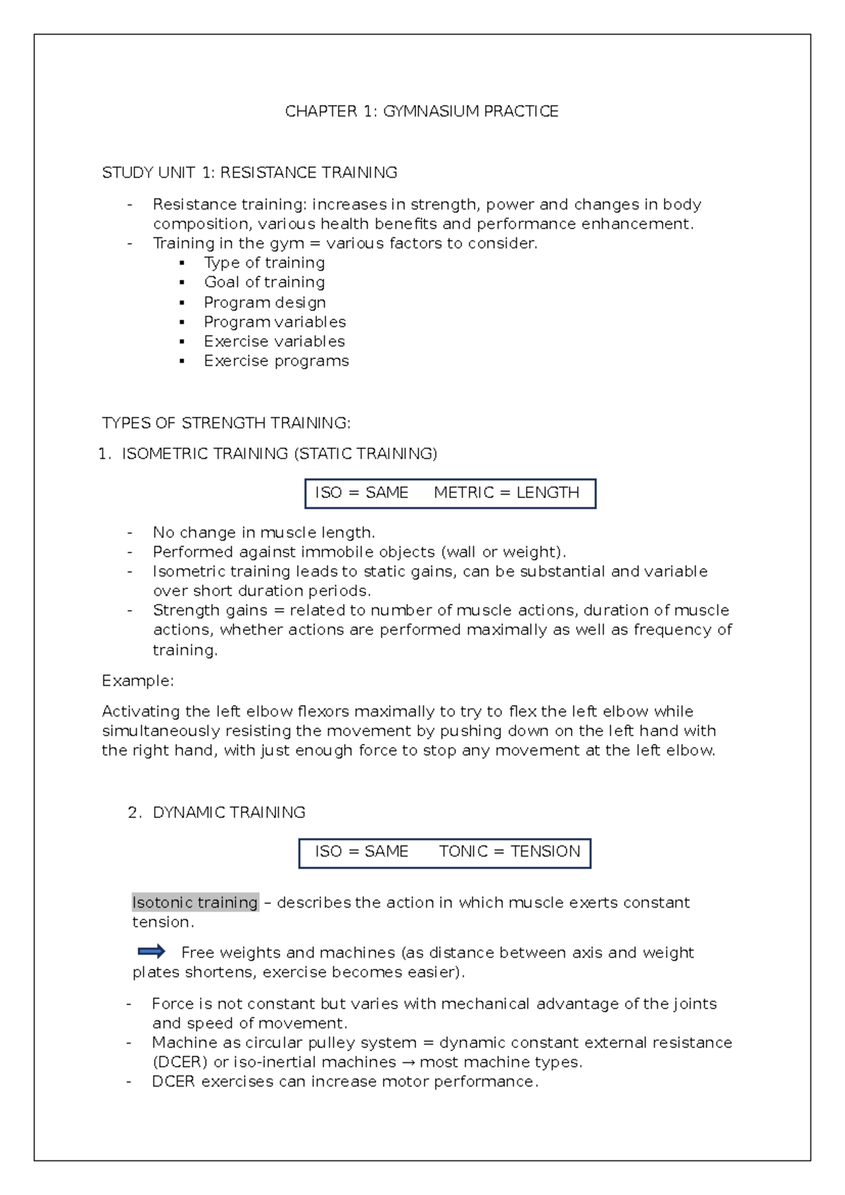 HMSC Study UNIT 1 - summary - CHAPTER 1: GYMNASIUM PRACTICE STUDY UNIT ...