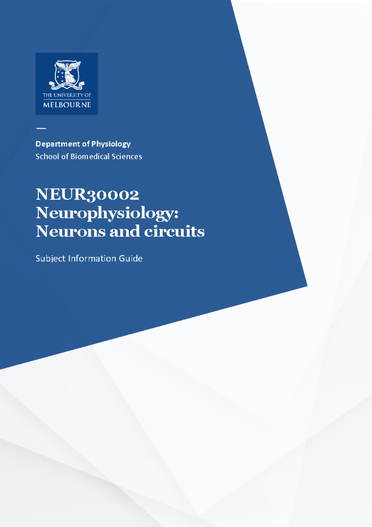 Neurophysiology: Neurons and circuits Subject Information Guide - Studocu