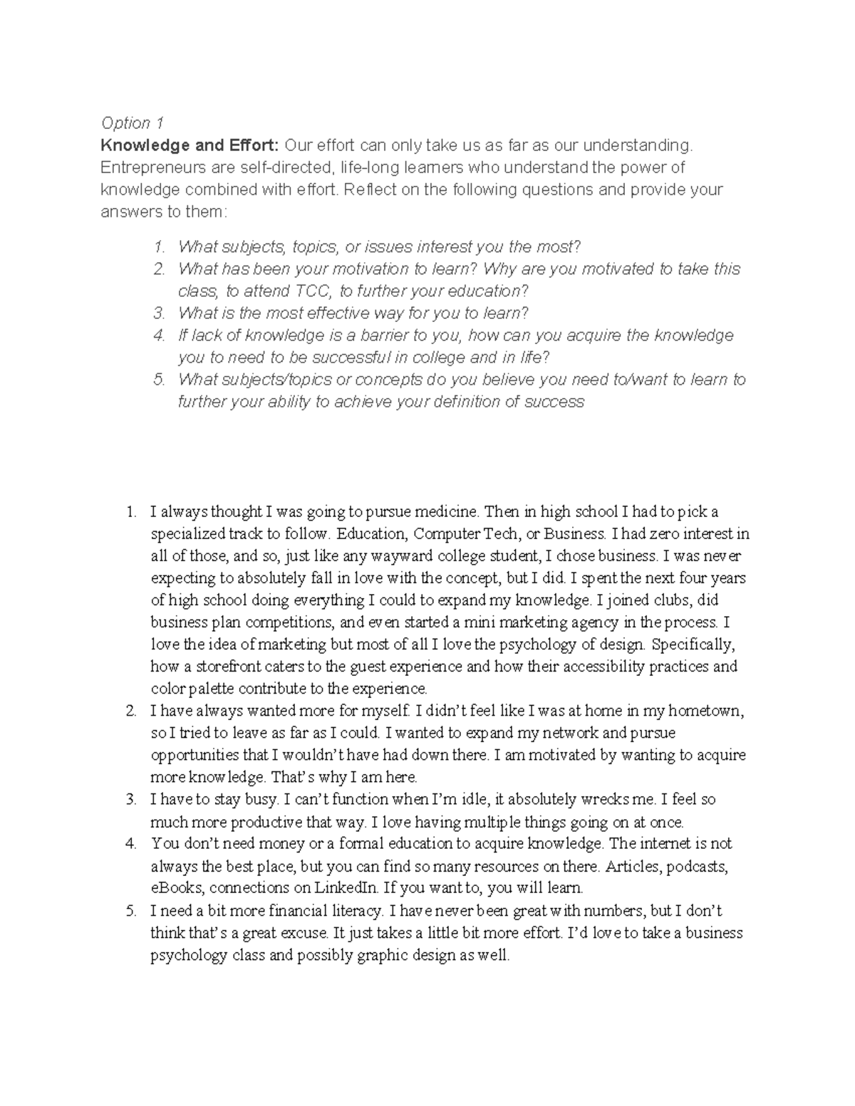 EM Reflection Assignment 4 - Option 1 Knowledge and Effort: Our effort ...